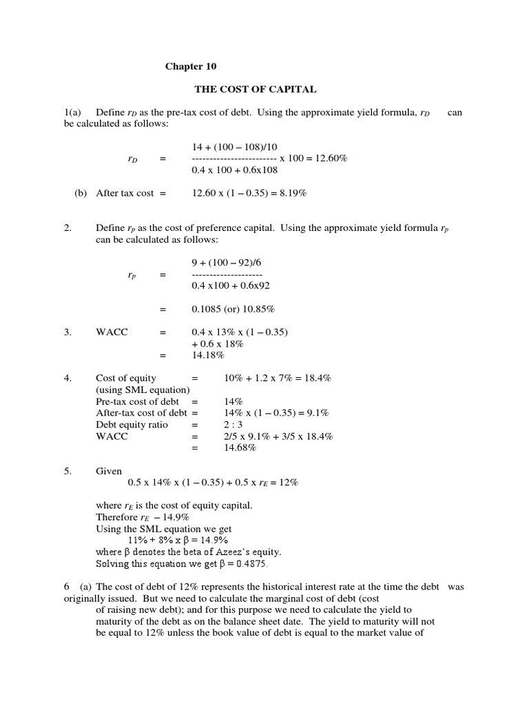 Project Management Chapter 10 THE COST OF CAPITAL Math Solutions | PDF ...