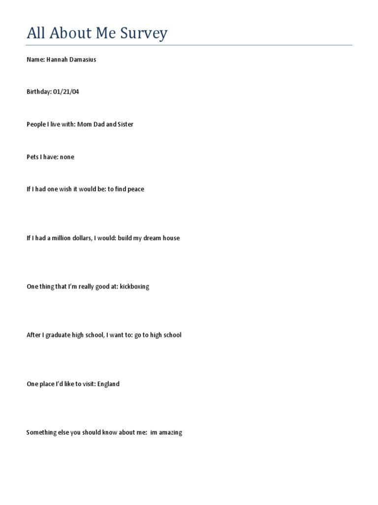 All About Me Survey For Home Page 1 | PDF
