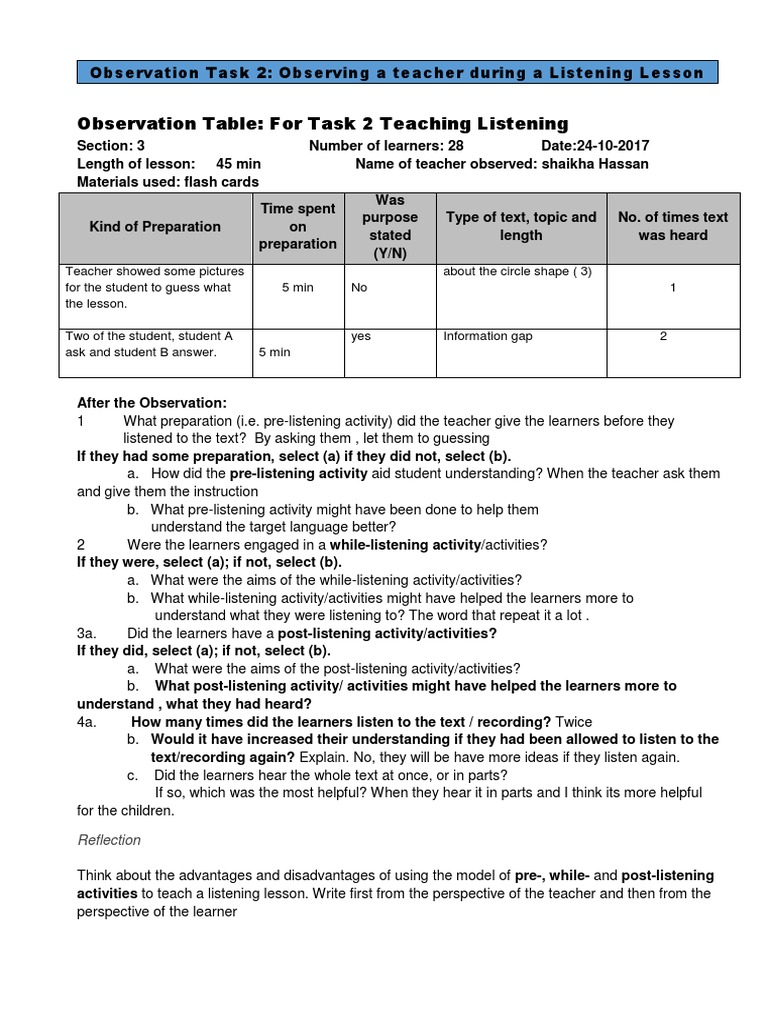 observation task 2 | Teachers | Teaching