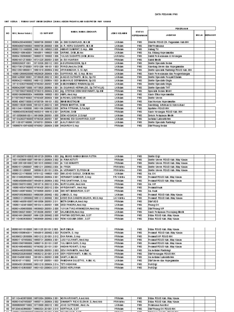 Data Pegawai PNS RSUD Way Kanan | PDF