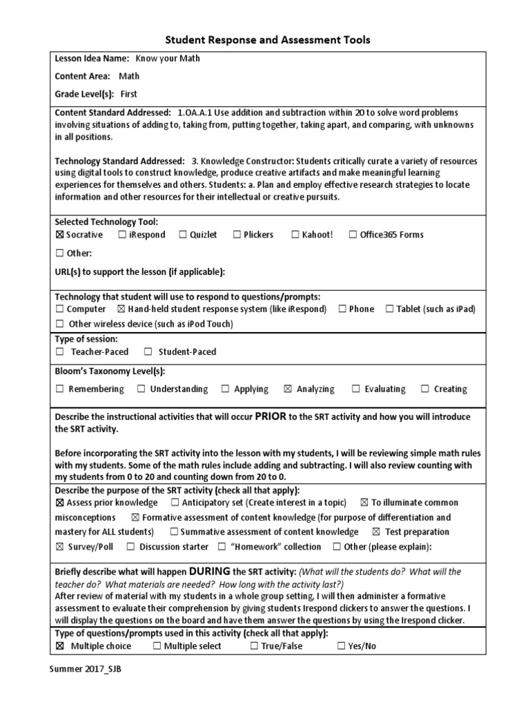 06 Student Response Tools Lesson Idea Template 2017 | PDF | Educational ...