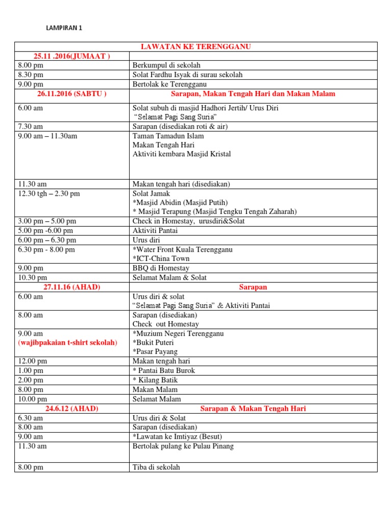 Tentatif Lawatan Ke Terengganu | PDF