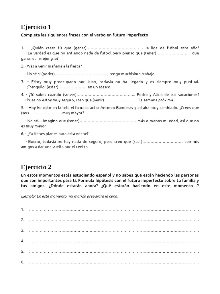 Ejercicios de Futuro Imperfecto en Español | PDF | Ocio