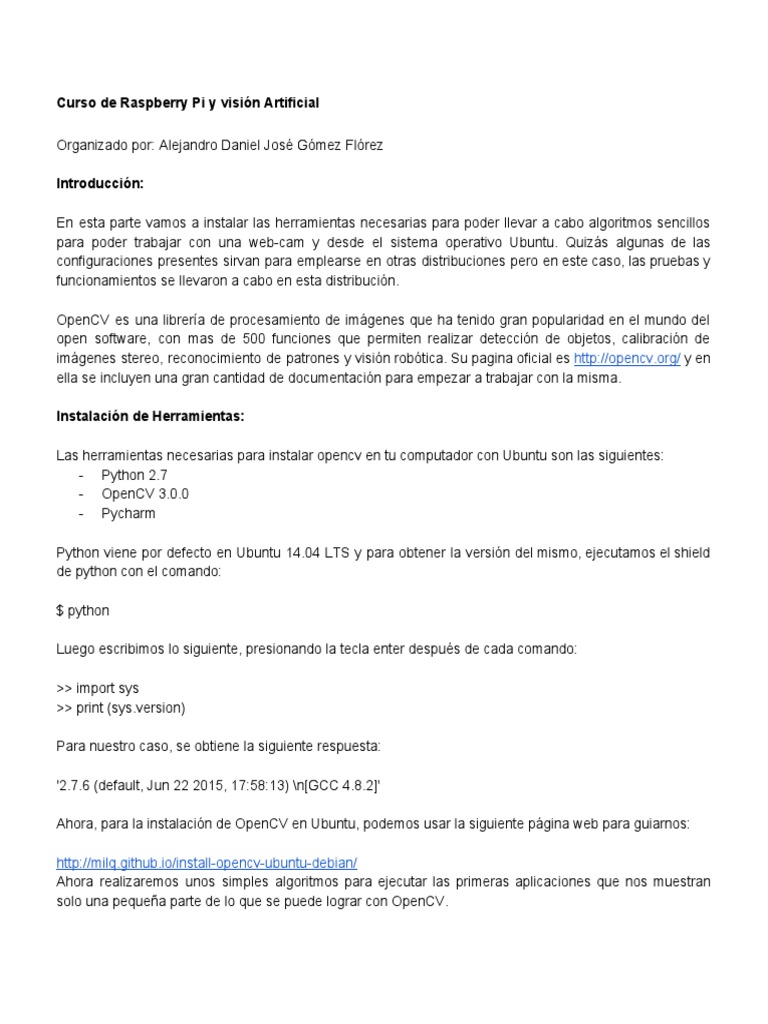 Instalacion Opencv Python Linux Pdf Pdf Python Lenguaje De
