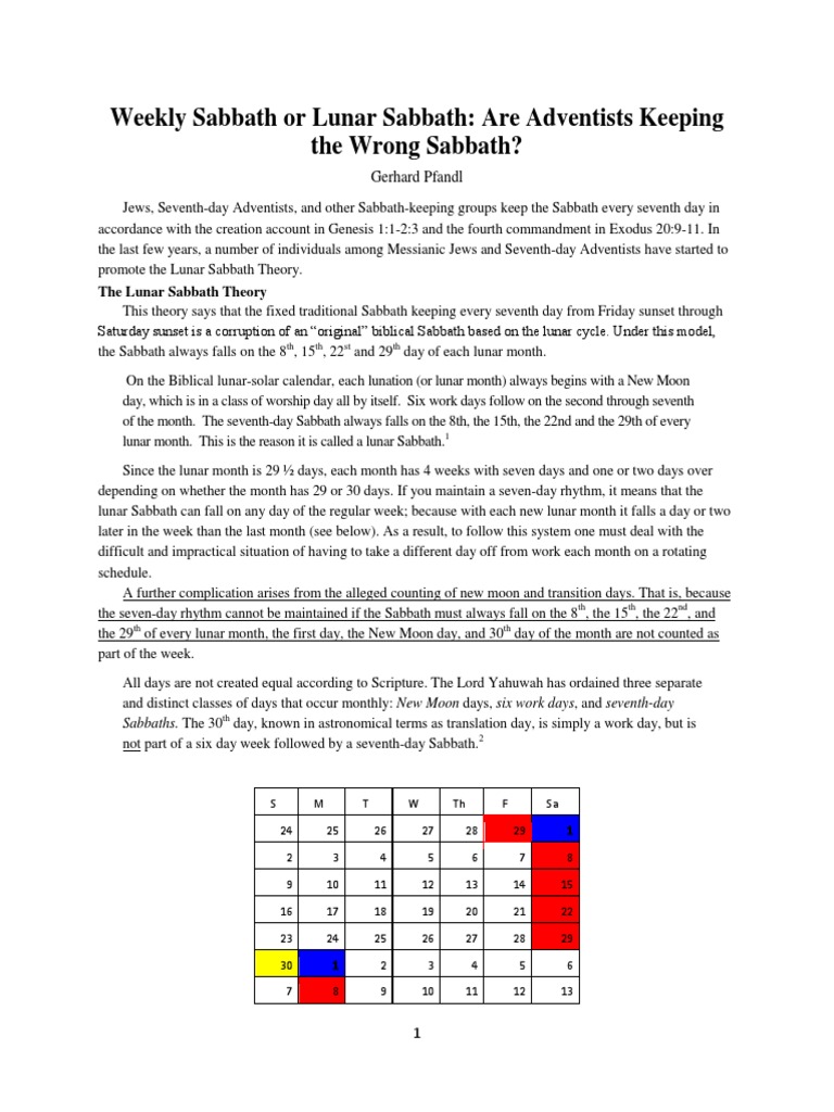 Weekly Sabbath or Lunar Sabbath_0 | Biblical Sabbath | Calendar