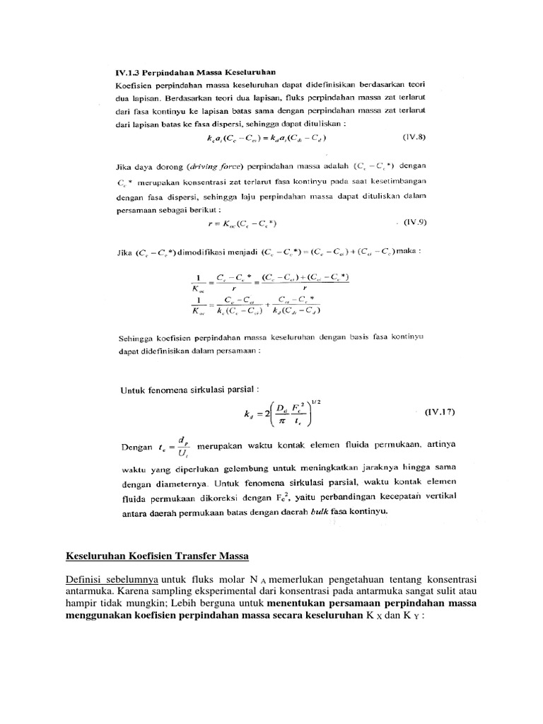 Keseluruhan Koefisien Transfer Massa | PDF