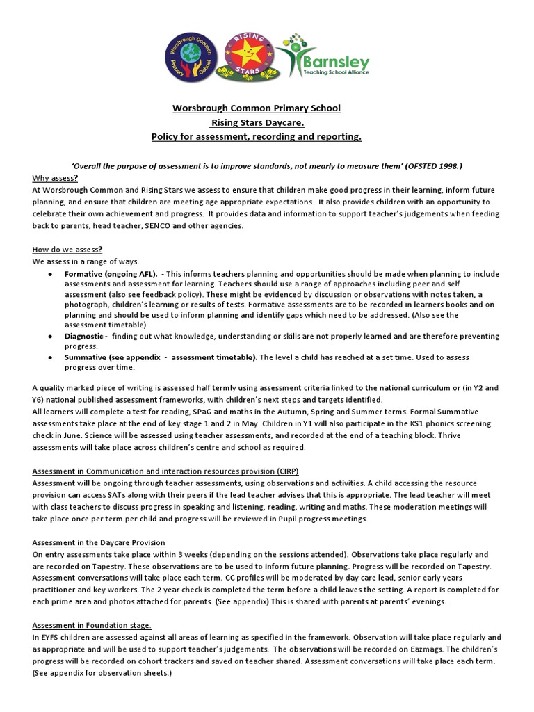 Policy For Assessment Updated September 2017 | Educational Assessment ...