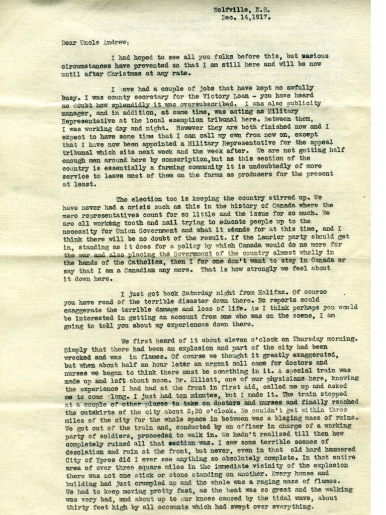 Read The Letter: Halifax Explosion | PDF