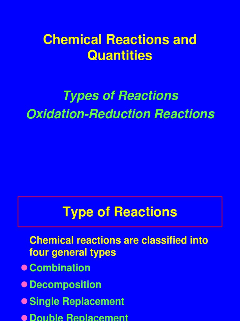 Chemical Reactions and Quantities: Types of Reactions Oxidation ...