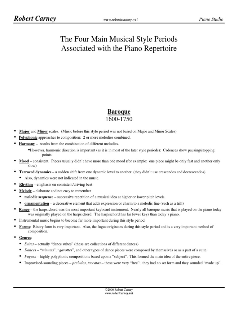 Four Main Style Periods | PDF | Classical Period (Music) | Musical ...