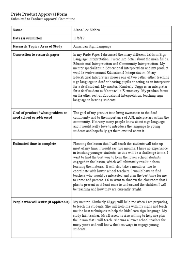 Product Approval Form | PDF