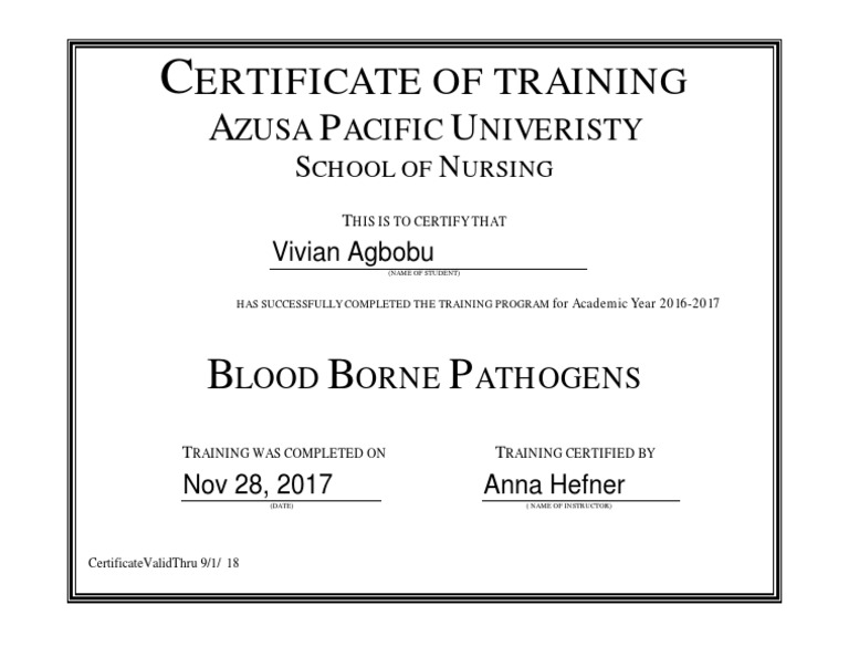 Bloodborne Pathogens Training Certificate | PDF