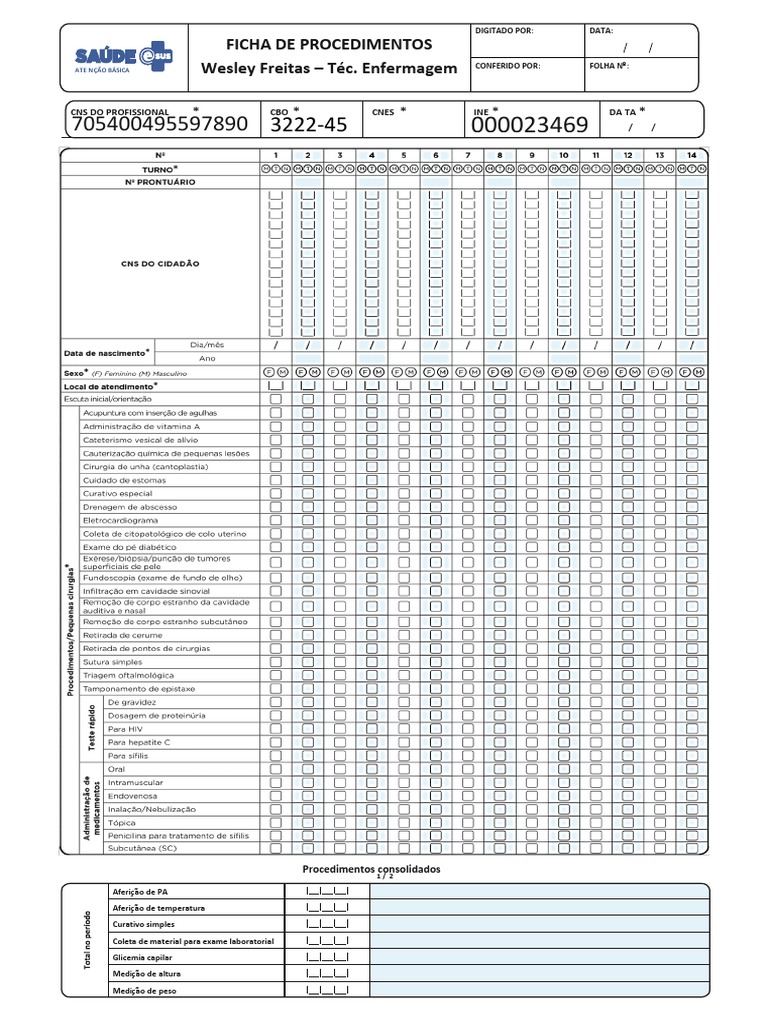 Ficha de Procedimento SUS | PDF