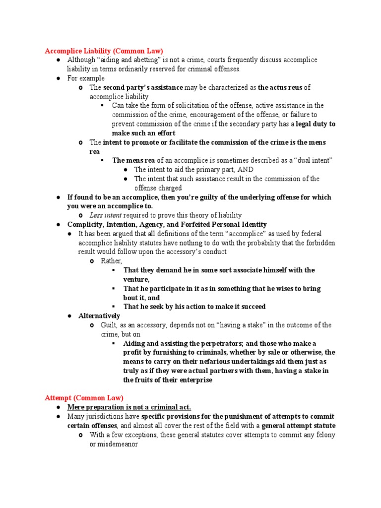 Accomplice Liability and Criminal Attempt Explained | PDF | Common Law ...