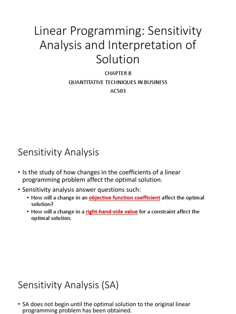 Chapter 8 Linear Programming Sensitivity Analysis Pdf Linear Programming Sensitivity Analysis