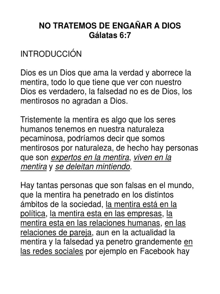 No Tratemos De Engañar A Dios Pdf Mentira Verdad