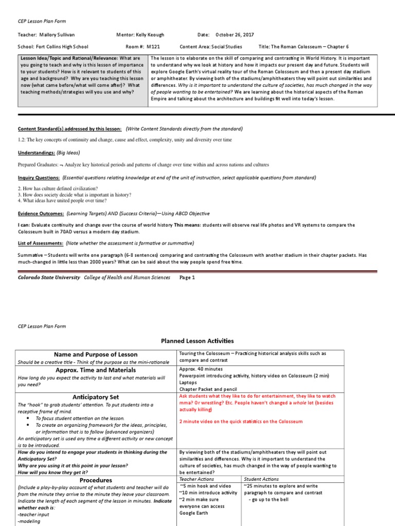 Lesson 1a Roman Colosseum | PDF | Lesson Plan | Roman Empire