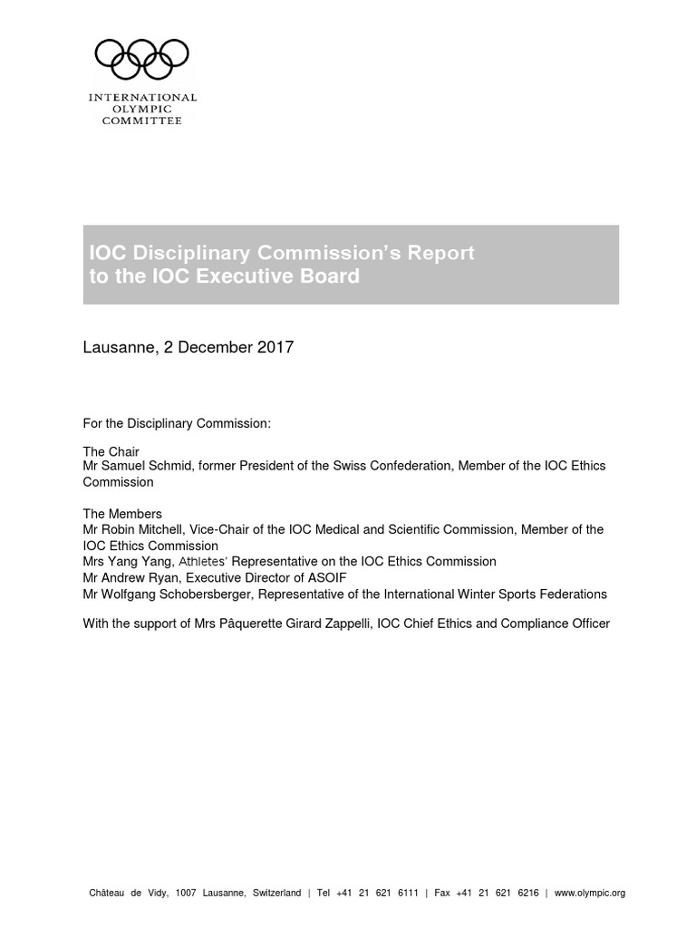IOC Disciplinary Commission Schmid Report | PDF | Doping In Sport ...