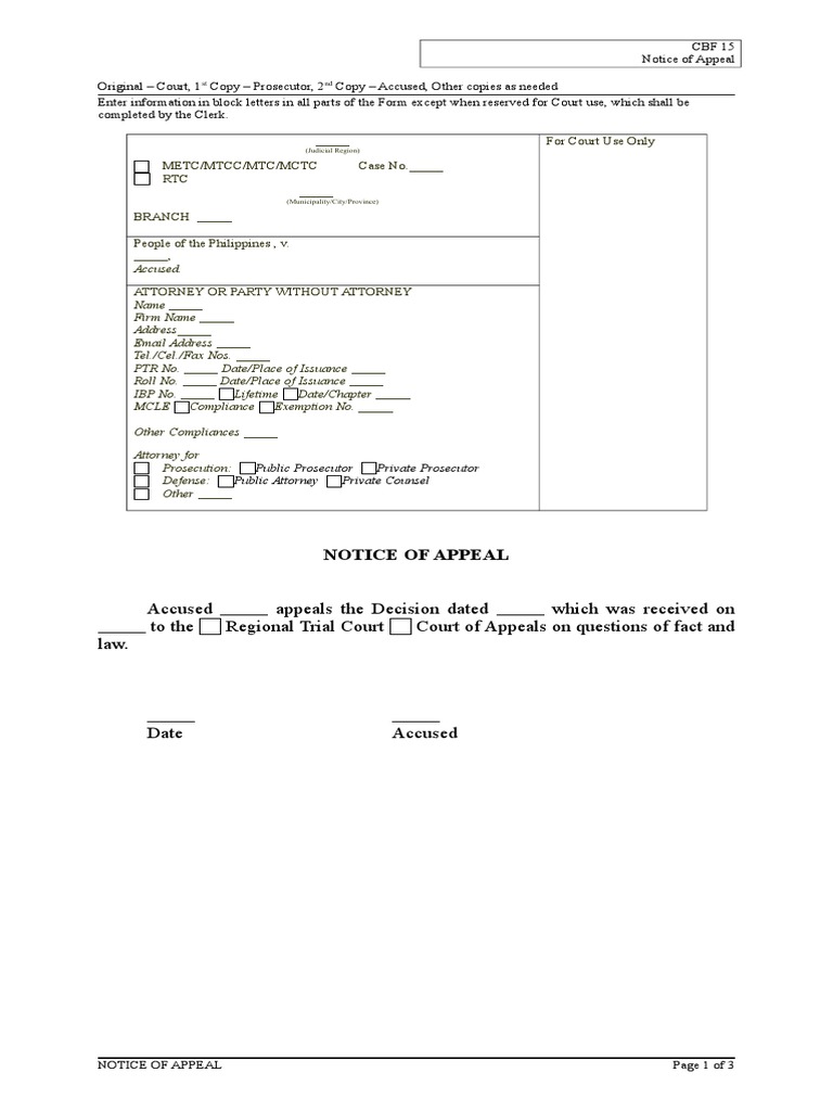 Notice of Appeal Filing | PDF | Appeal | Judgment (Law)