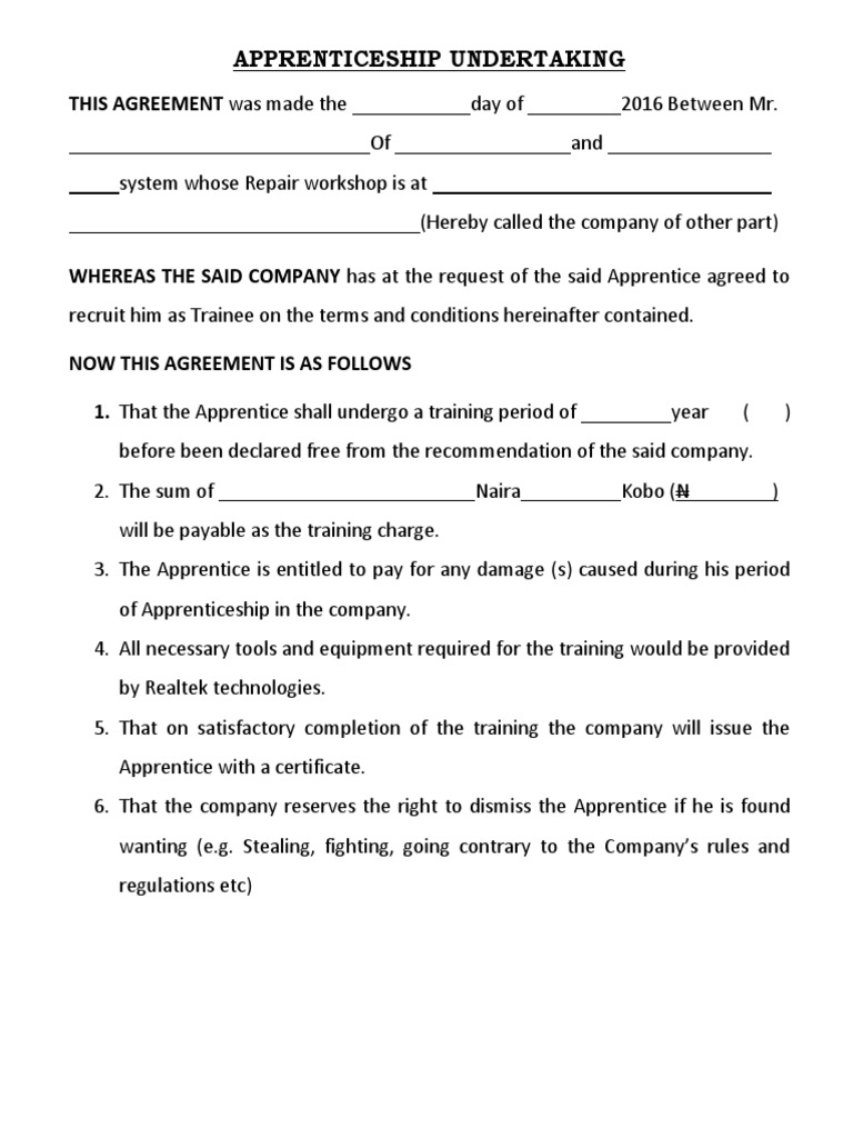 Apprenticeship Undertaking | PDF