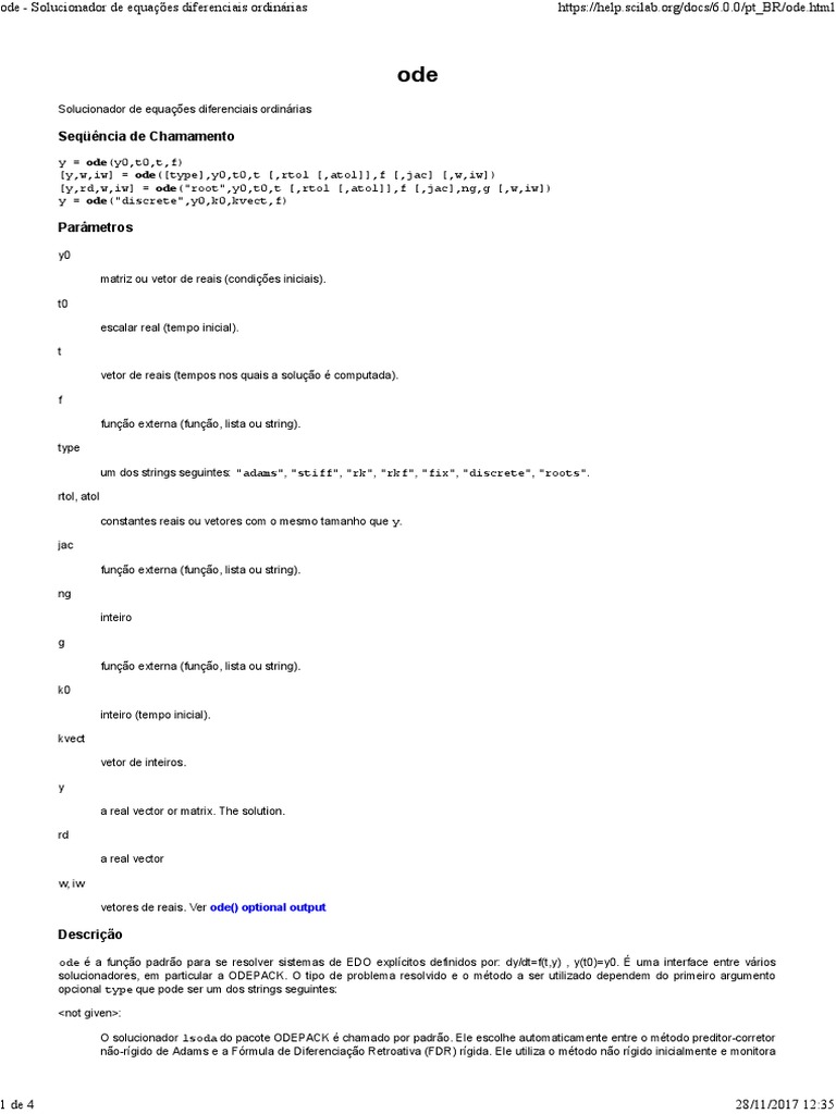 Ode Scilab | PDF | Método (programação de computadores) | Equações ...