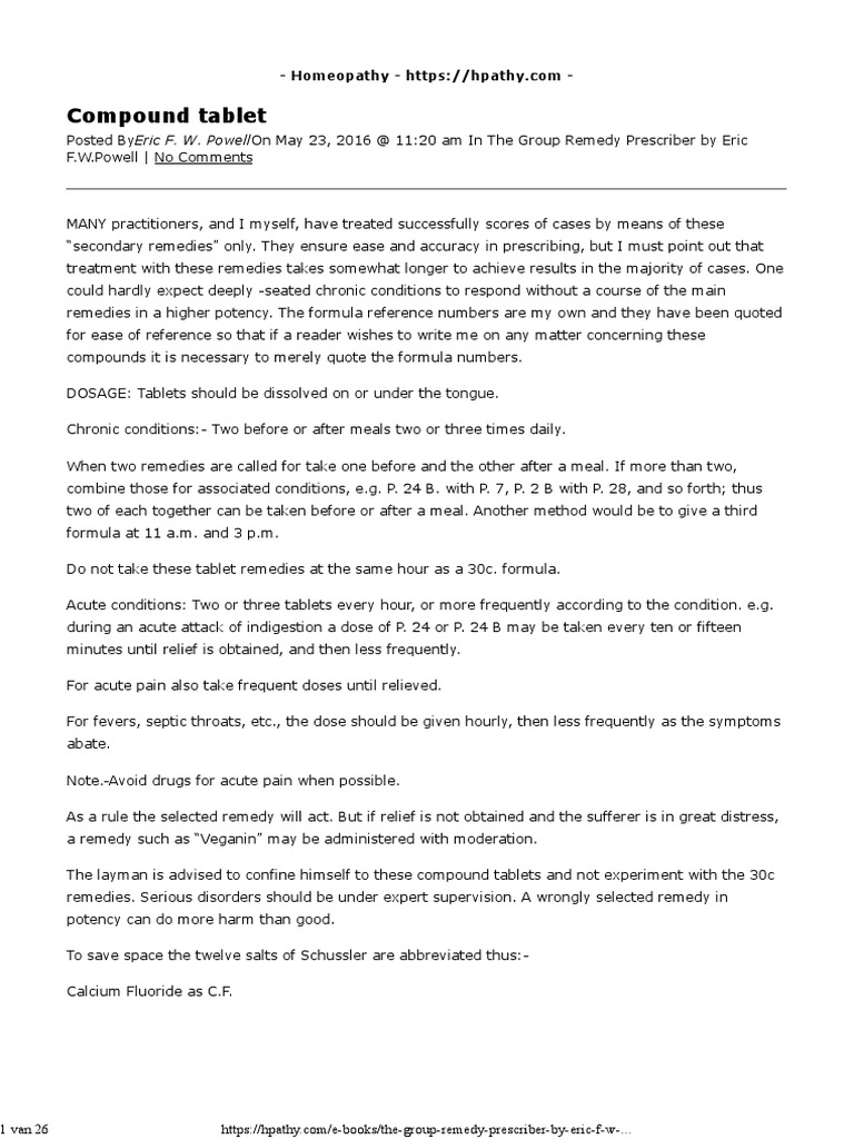 The Group Remedy Prescriber 0 Compound Tablet by F.E. Powell | PDF ...