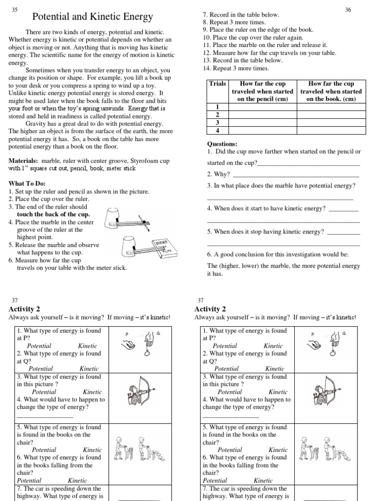 Energy Activity - Exit Tickets | PDF | Kinetic Energy | Potential Energy