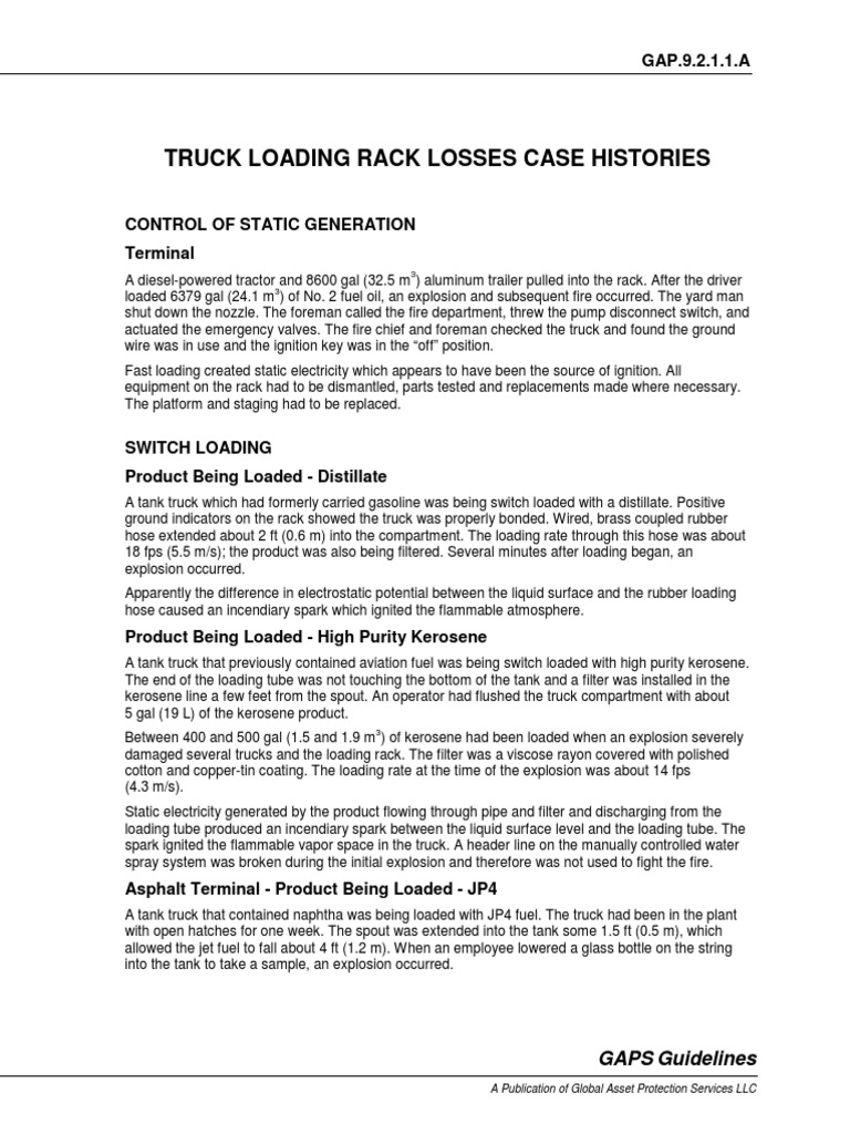 Truck Loading Rack Losses Case Histories: GAP.9.2.1.1.A | Download Free ...