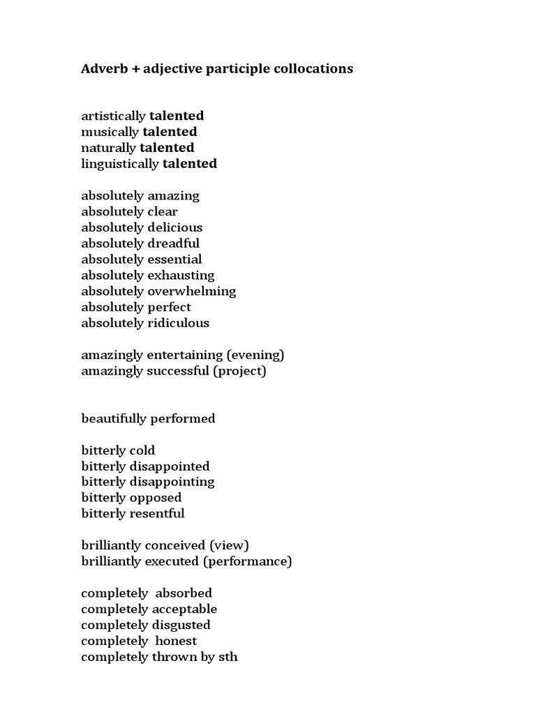 Adverb-Adjective Collocations List | PDF | Cognitive Science ...