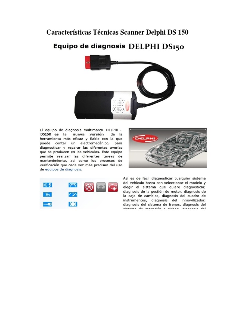 Características Técnicas Scanner Automotriz Delphi DS 150 | PDF