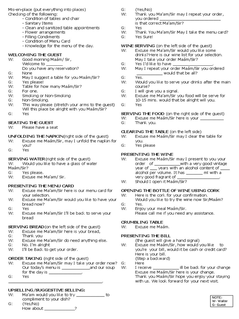 Script For Food and Beverages Service | PDF | Alcoholic Drinks | Menu