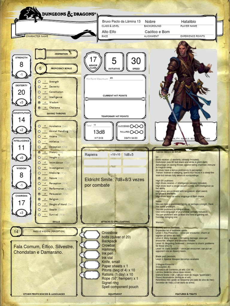 Ficha - Warlock Elfo | PDF | Role Playing Games | Dungeons & Dragons