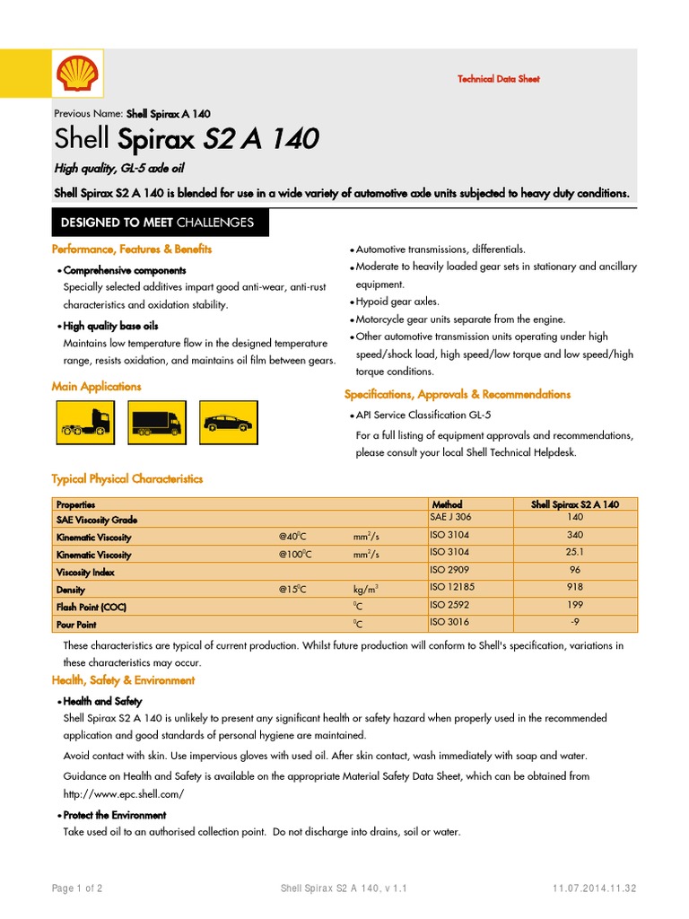 Shell Spirax s2 A 140 | Download Free PDF | Gear | Viscosity