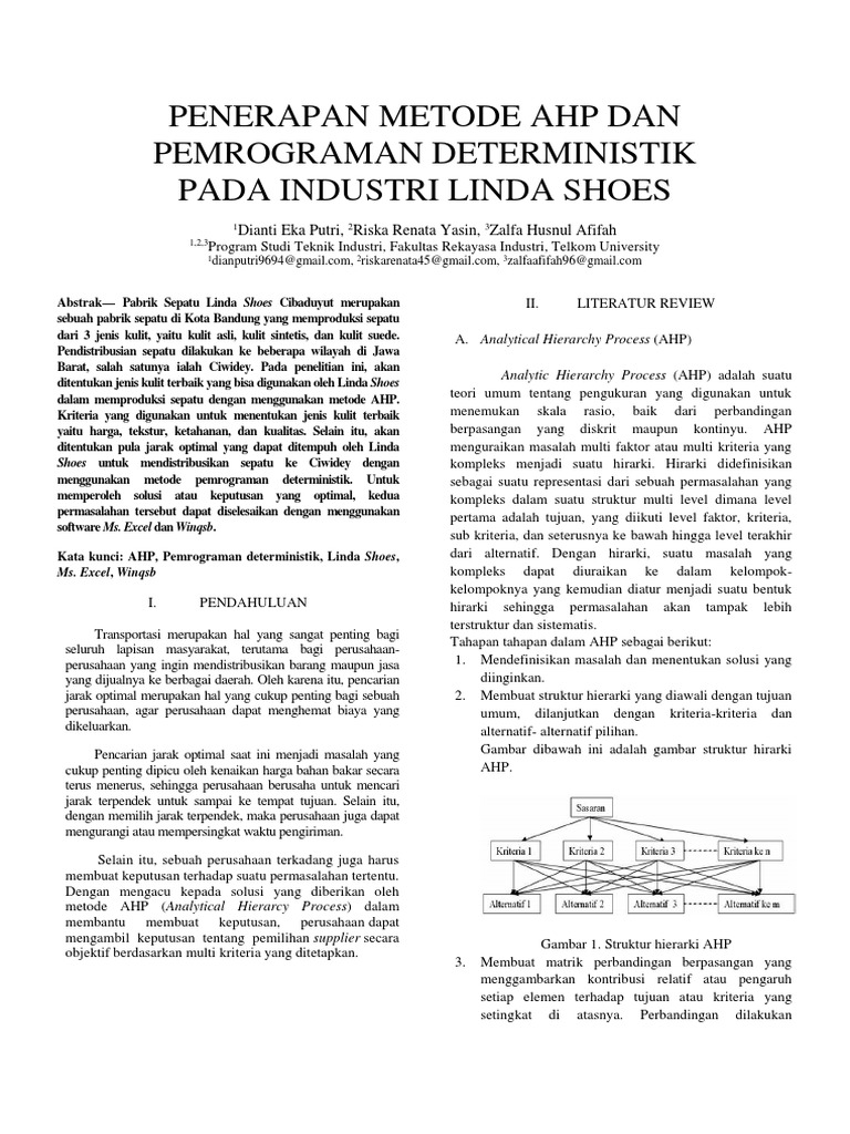 Penerapan Metode Ahp Dan Pemrograman Deterministik Pada Industri Linda Shoes | PDF
