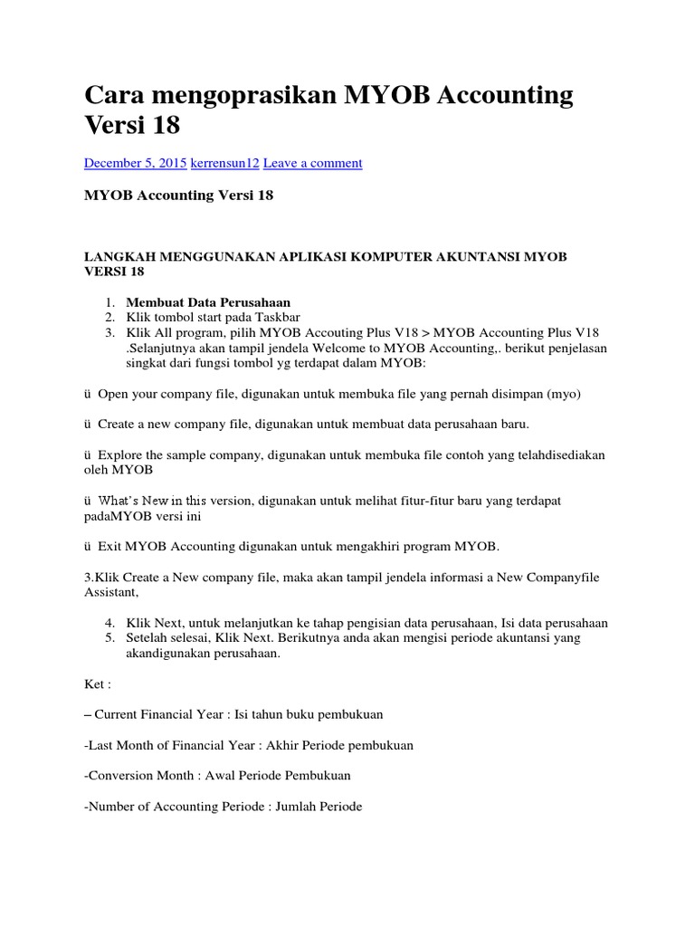 Cara Mengoprasikan MYOB Accounting Versi 18 | PDF