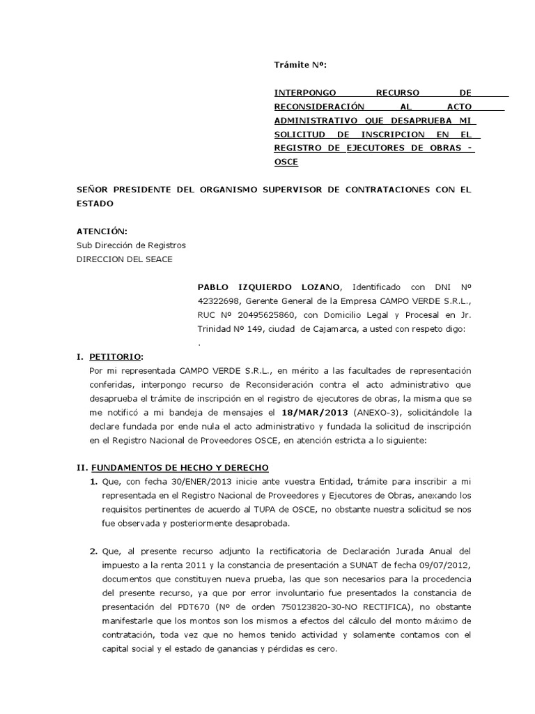 2 Recurso de Reconsideracion Osce | PDF | Gobierno