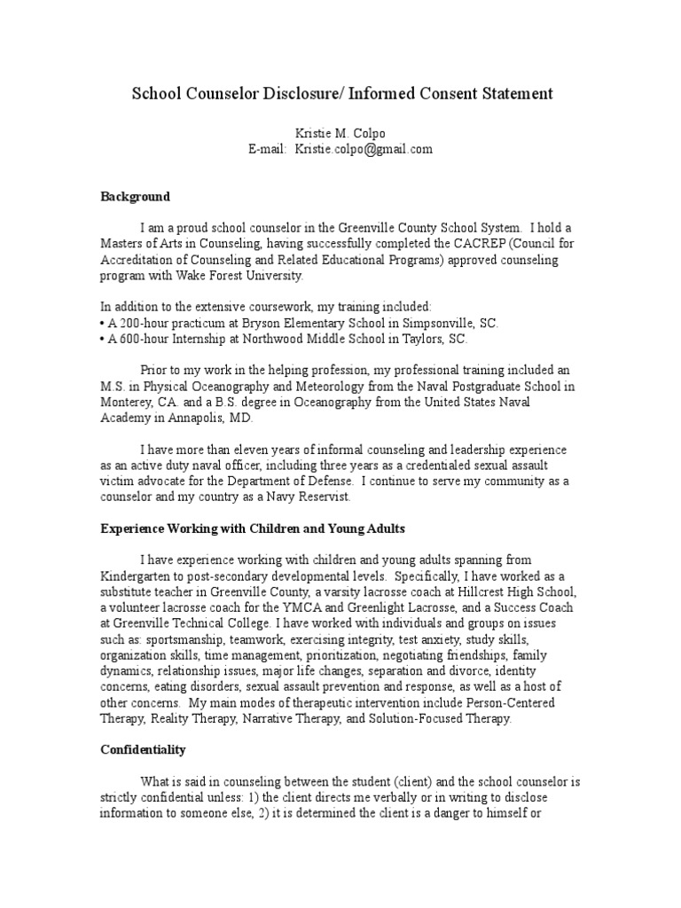 School Counselor Informed Consent | PDF | School Counselor ...
