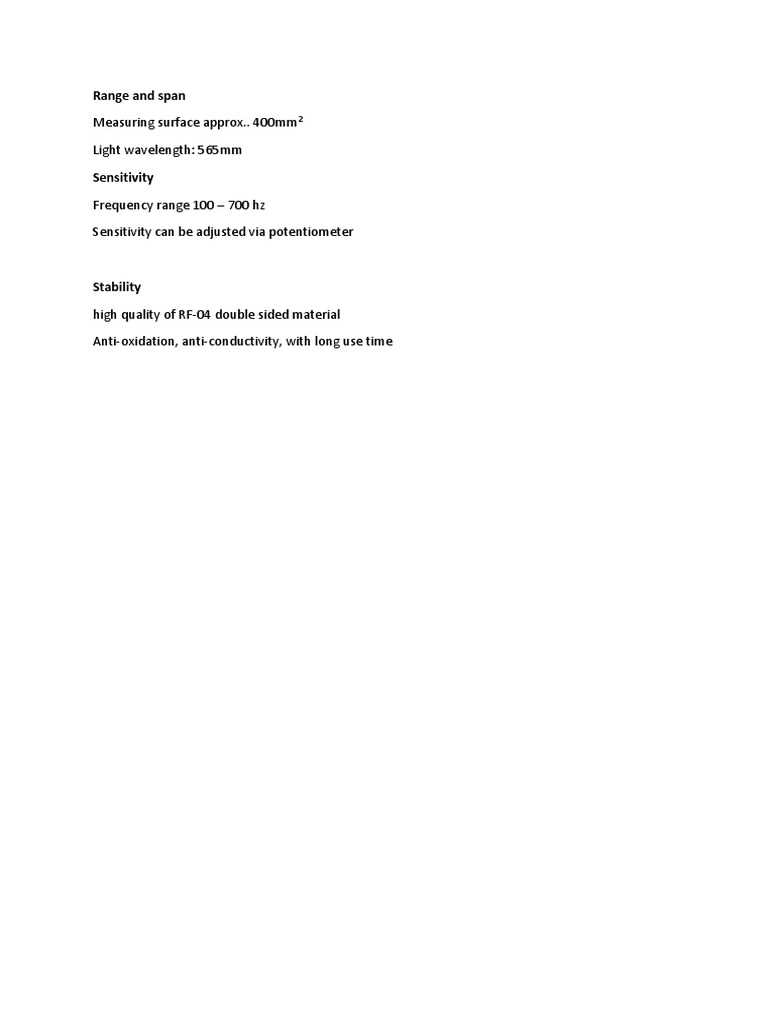 Measuring Surface Approx.. 400mm Light Wavelength: 565mm: Range and ...