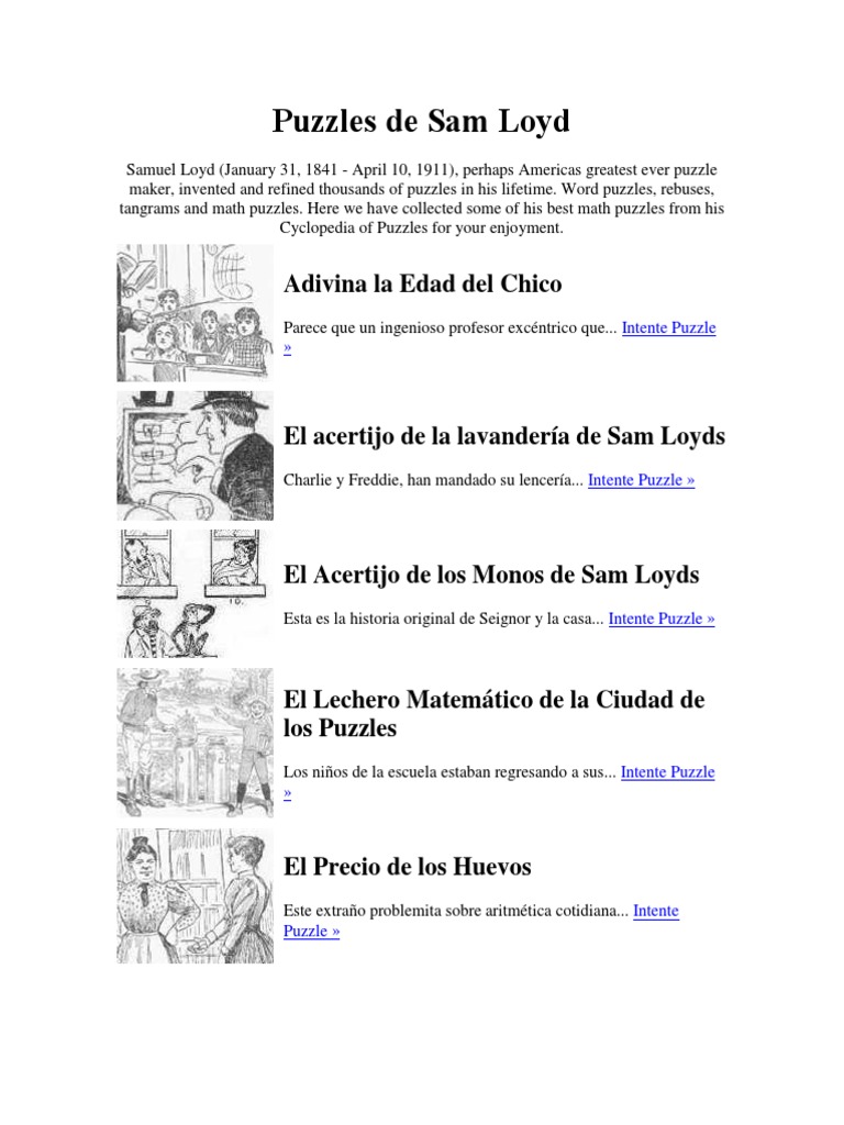 Puzzles de Sam Loyd | PDF | Libros para adolescentes | Ficción general