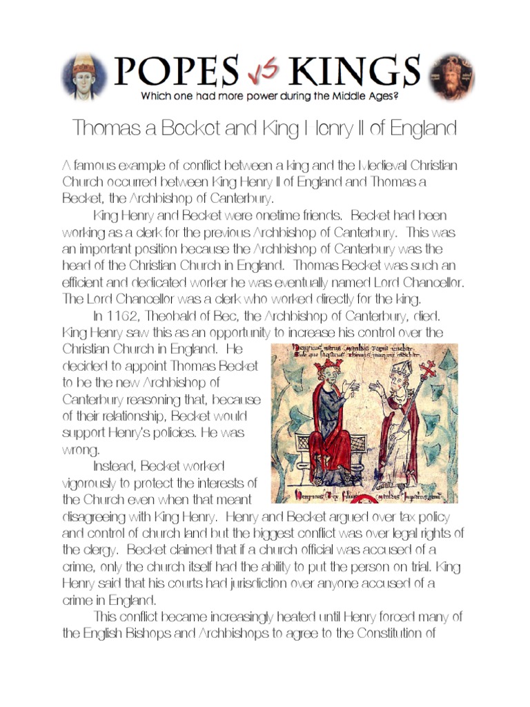 Thomas A Becket and King Henry II of England | PDF | Religion And Belief