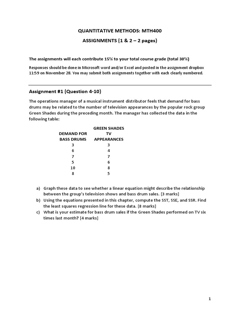 MTH400 - QM Assignments | PDF | Regression Analysis | Data
