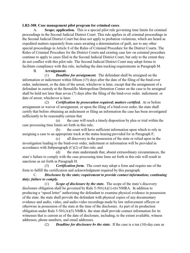 Rule Governing Criminal Case Management Pilot Program | PDF | Plea ...