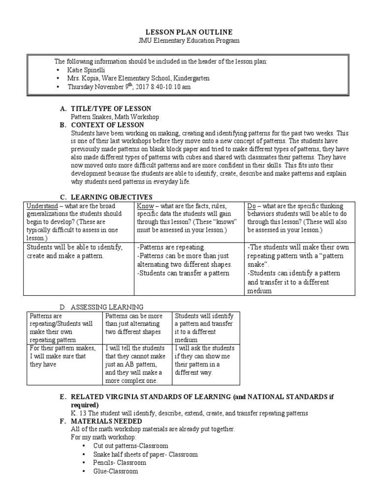 Pattern Snakes-Math Lesson | PDF | Lesson Plan | Classroom
