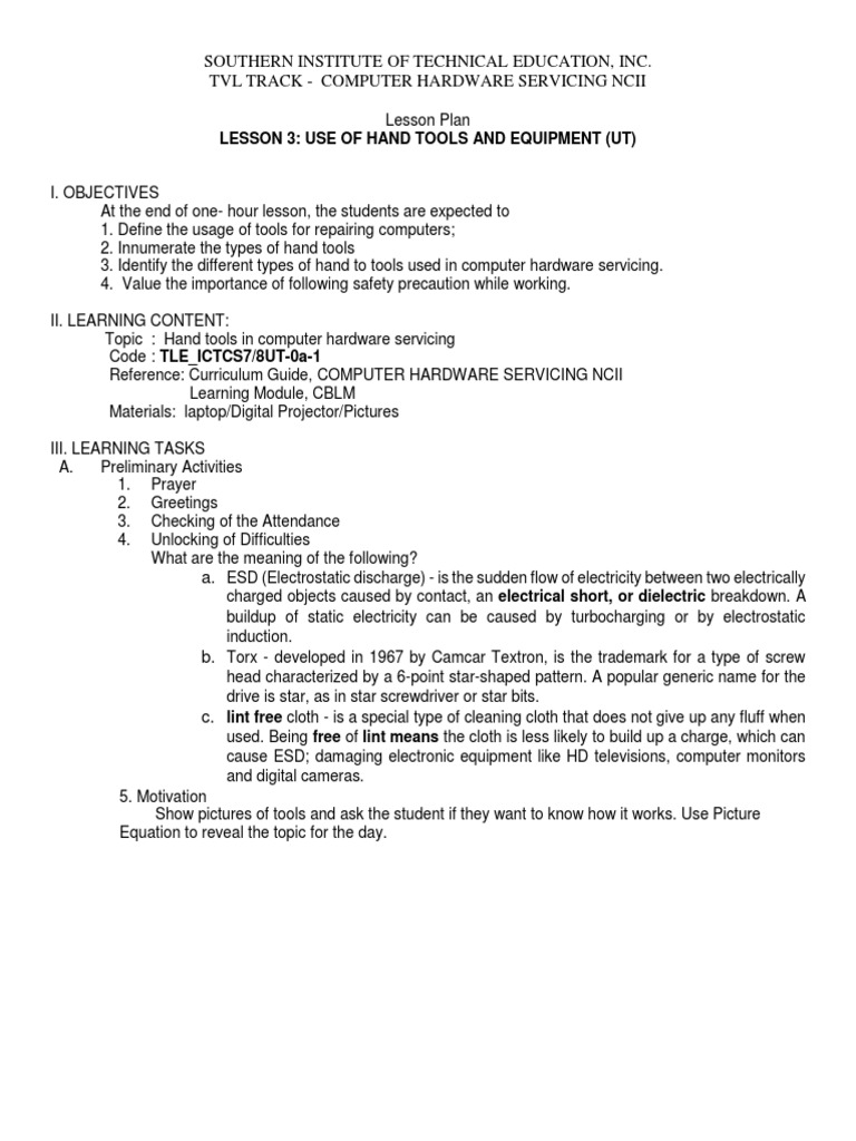 Hand Tools in Computer Hardware Servicing | PDF | Electrostatic ...
