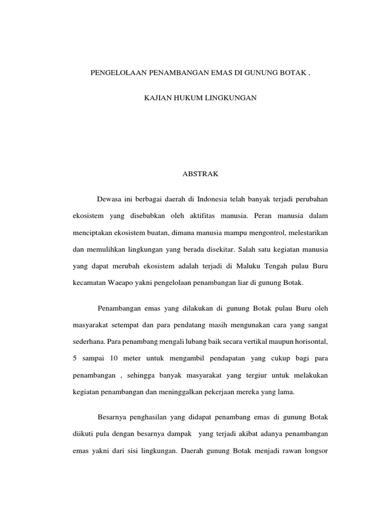 Pengelolaan Penambangan Emas Gunung Botak | PDF | Ilmu Sosial | Sains & Matematika