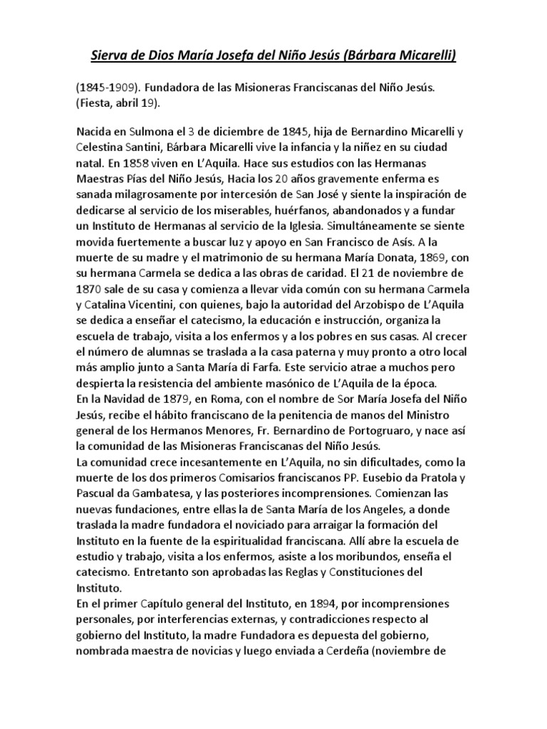 Sierva de Dios Maria Josefa Del Niño Jesús | PDF | María, madre de ...