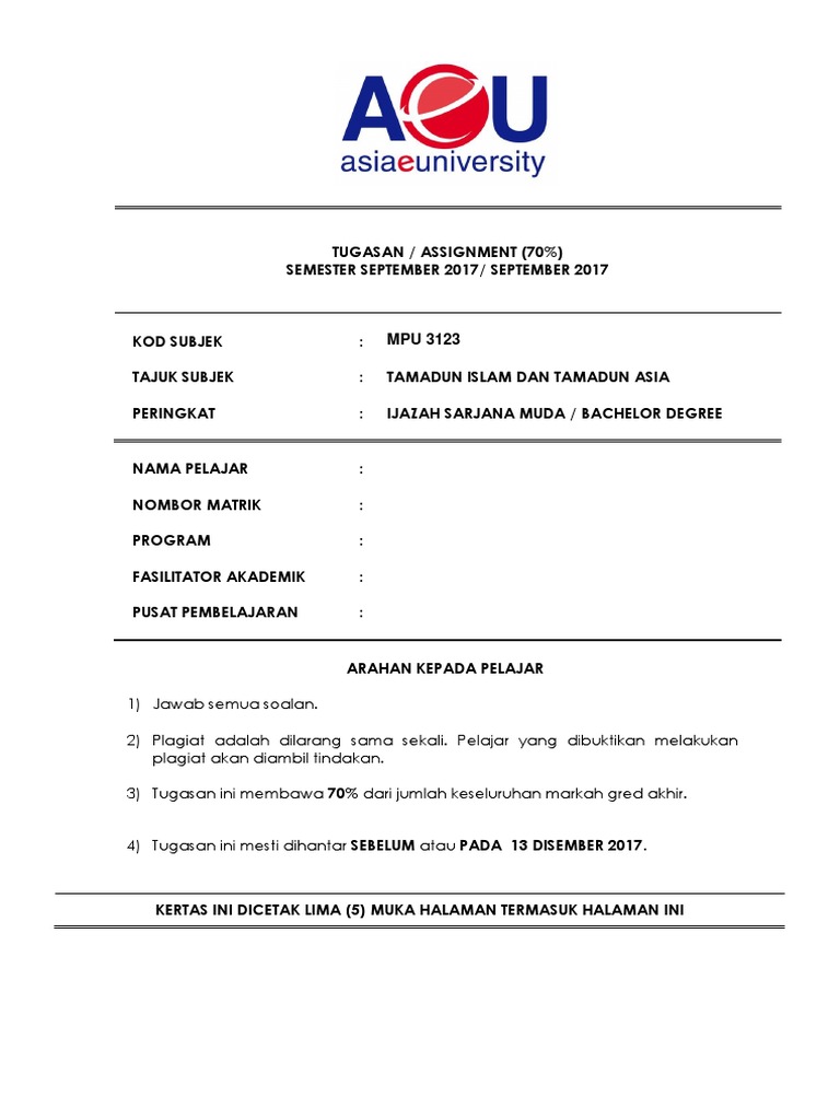 Assignment Mpu3123 Titas Sept 2017 | PDF