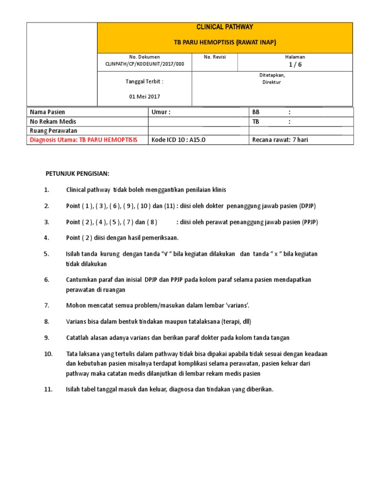 Clinical Pathway TB Paru Hemoptosis | PDF