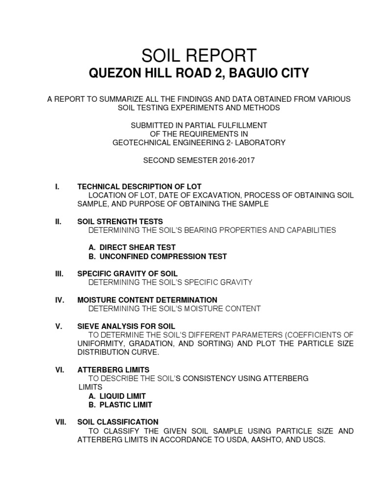Soil Report: Quezon Hill Road 2, Baguio City | PDF