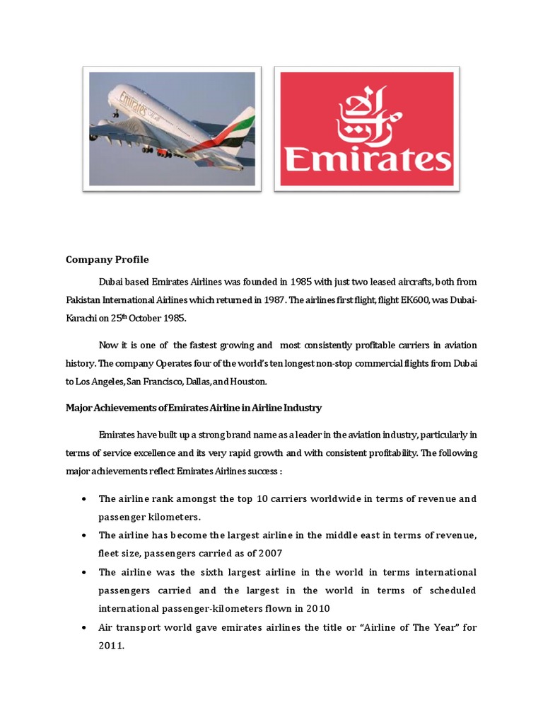 Emirates Airlines Company Profile: Growth and Achievements | PDF